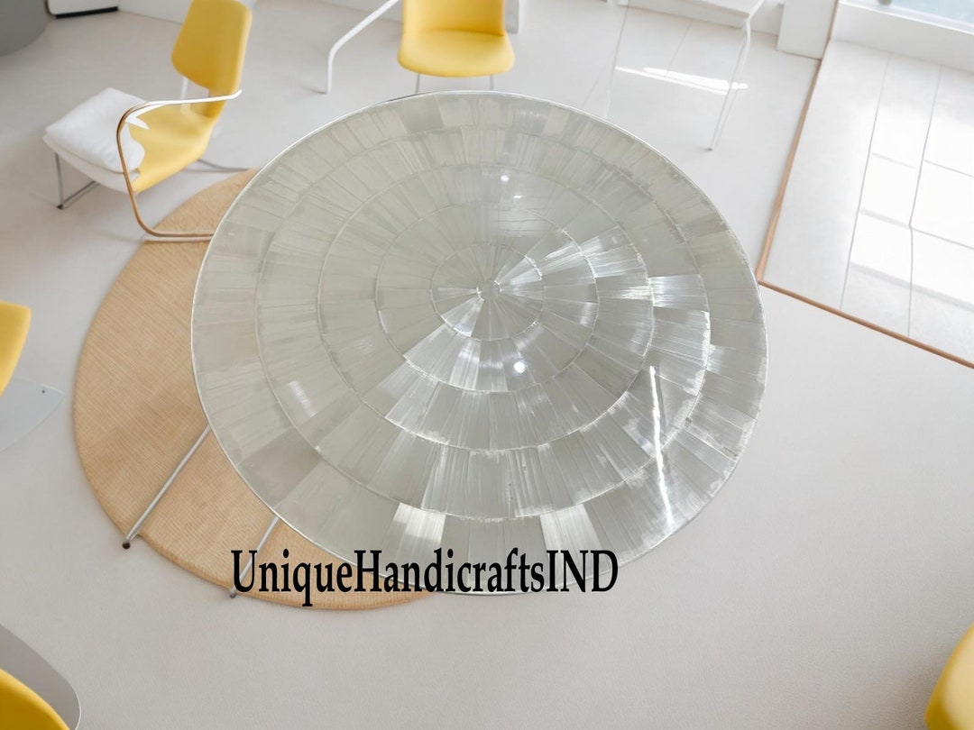 Handmade Selenite Sunburst Table Top: Round Mosaic Gemstone Furniture ...