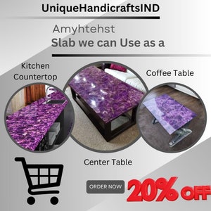 Amethyst Gem Stone Table, Purple Amethyst Kitchen & Dining Countertop, Natural Agate Table for ...