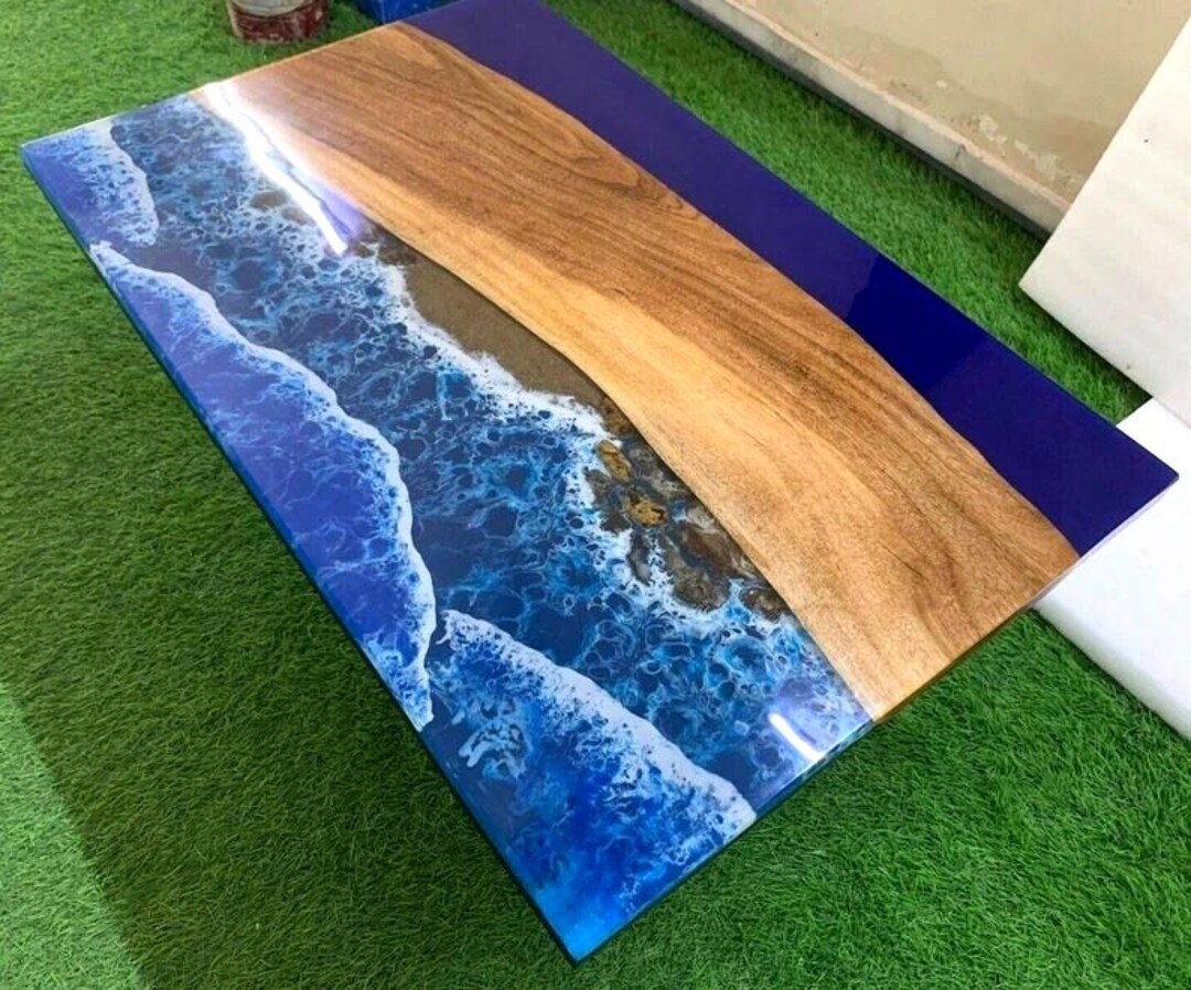 Ocean Blue Epoxy Dining Table Resin Sea Wave Living Room Furniture ...