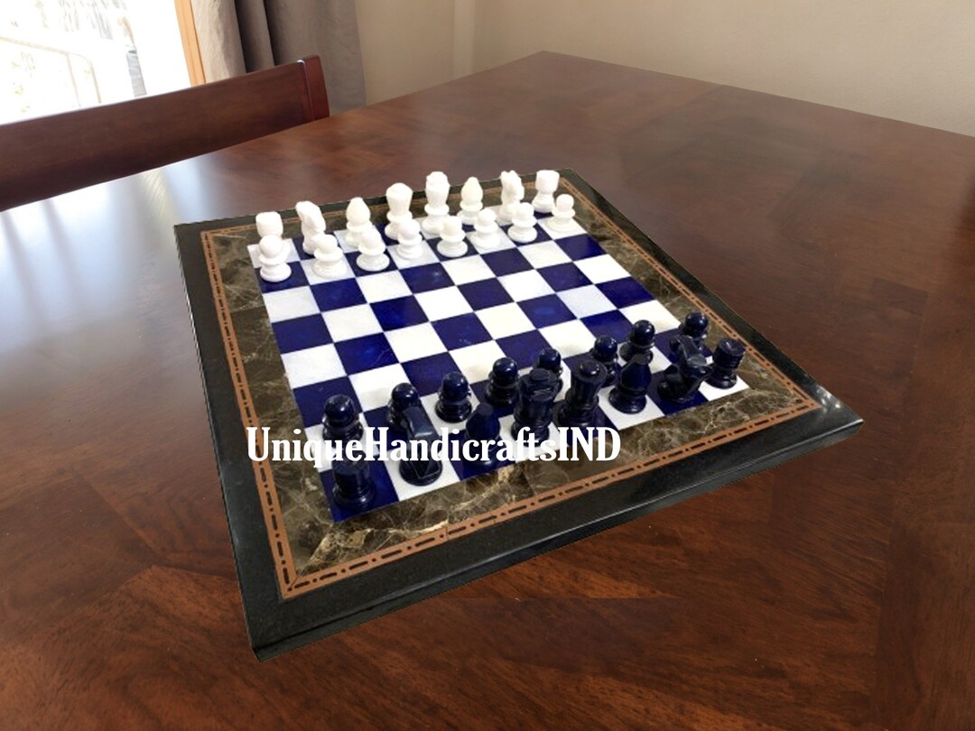 Handmade Black Marble Chess Set – Lapis Lazuli Inlay Art | Luxury Home ...