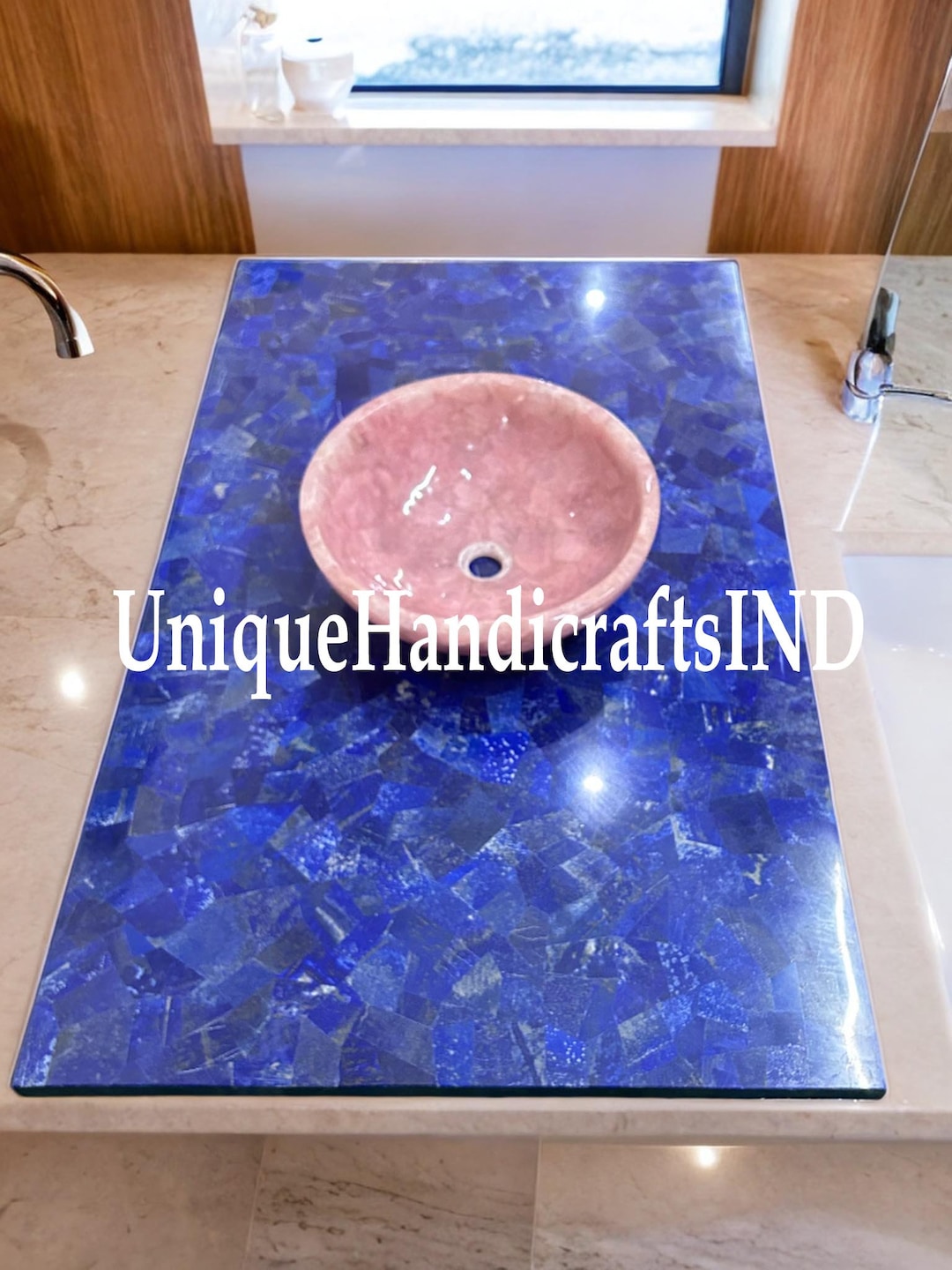 Custom Quartz Sink, Rose Quartz Sink With Lapis Countertop, Bathroom ...