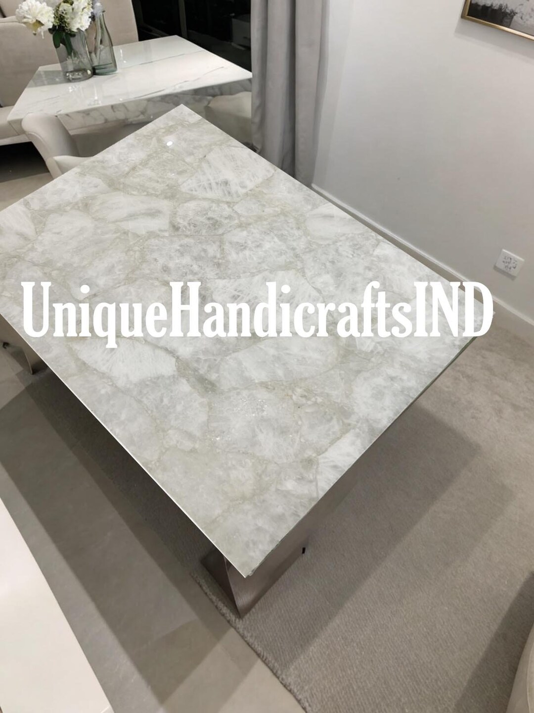 Quartz Countertop, Natural White Crystal Quartz Dining Table Top, White ...