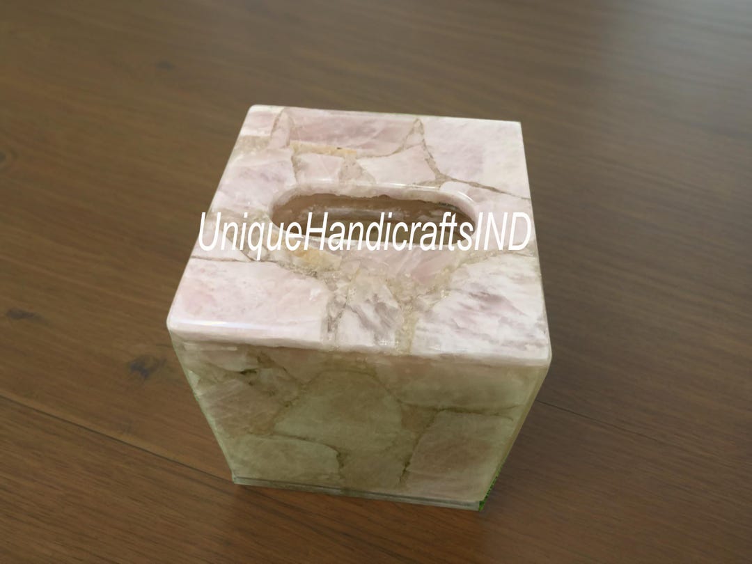 Rose Quartz Tissue Box, Natural Stone Bathroom Accessories, Office Desk ...
