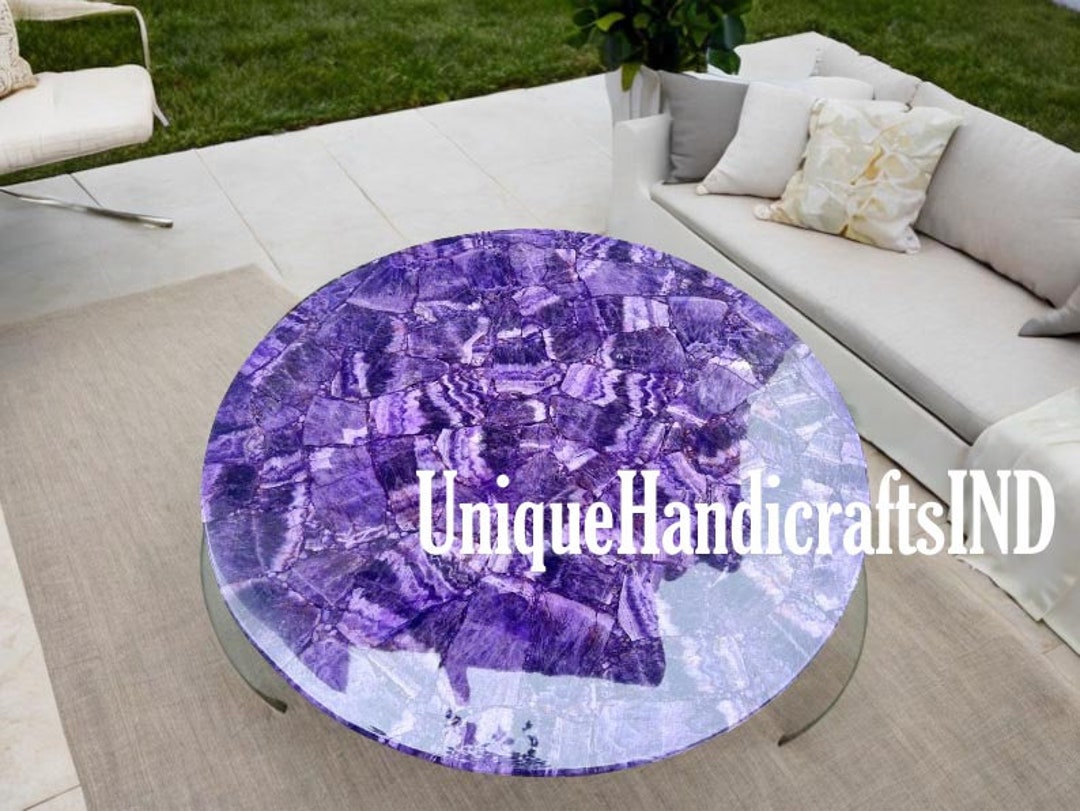 Round Stone Table Top With Amethyst Semi Precious Stone, Living Room ...