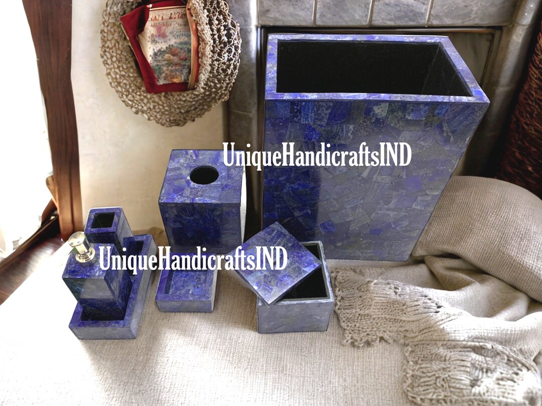 Lapis Lazuli Stone Bathroom Set - 7 Pieces Luxury Bathroom Accessories ...