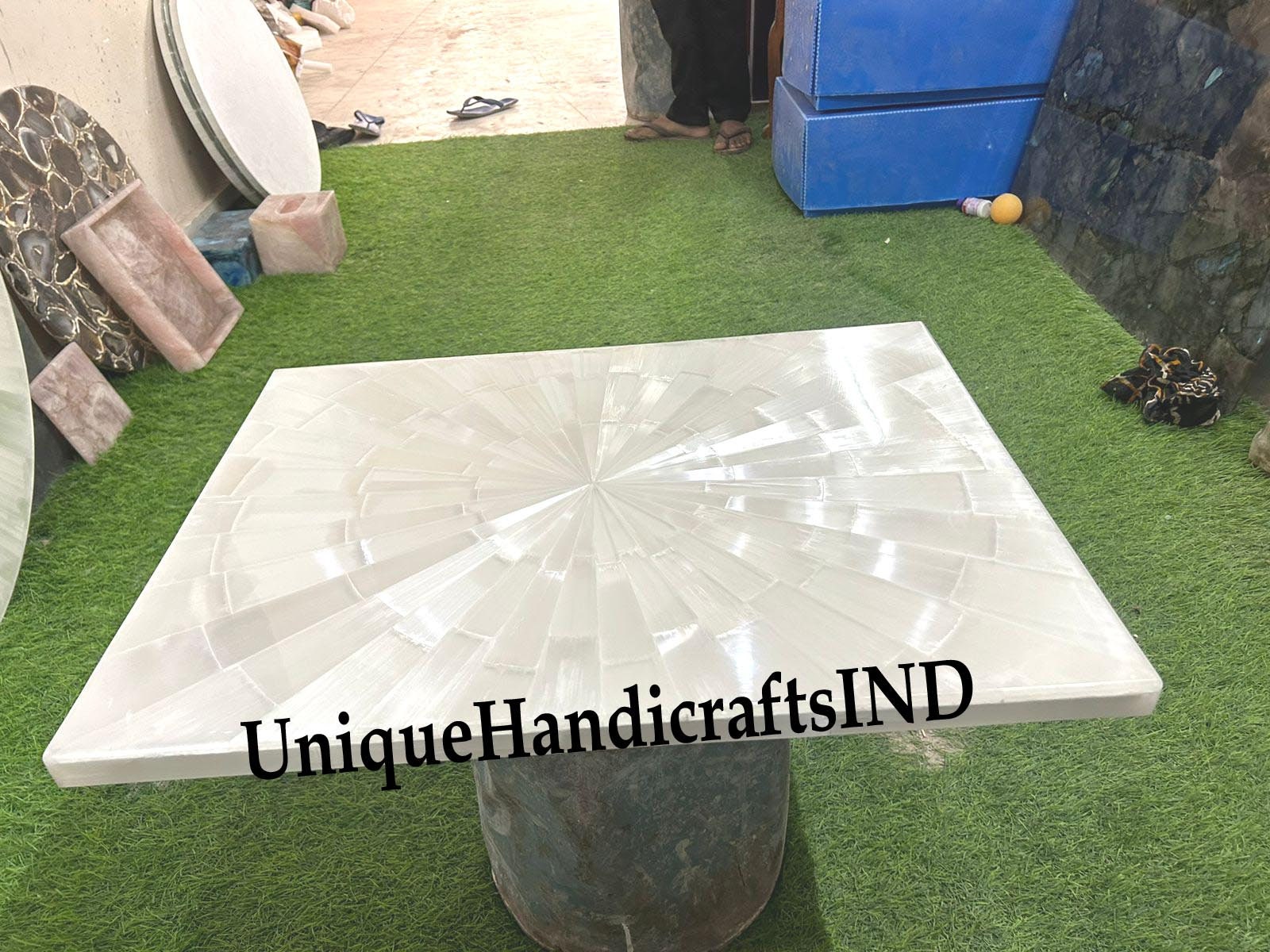 Handmade Selenite Gemstone Table Top: Sunburst Mosaic Decor - Etsy