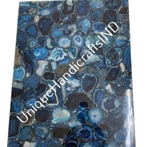 Agate Gemstone Counter Desk Table, Blue Agate Stone Vanity Slab Table ...