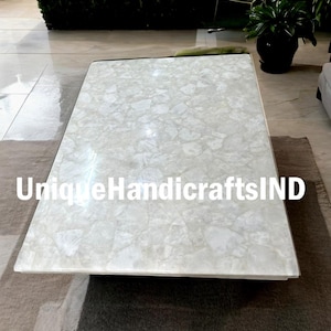Handmade White Quartz Dining Table Top: Translucent Agate Kitchen ...