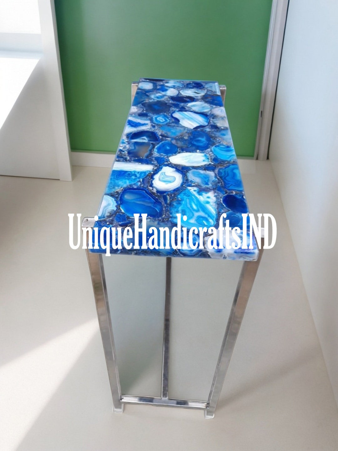 Blue Agate Mosaic Console Table: Industrial Entryway Hallway Furniture ...