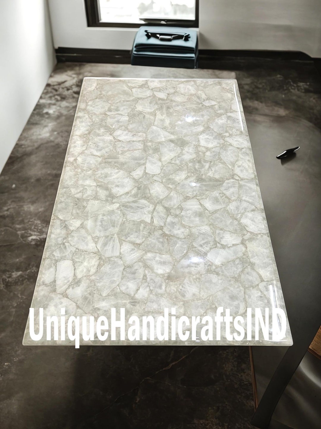 Handmade White Quartz Dining Table Top Slab: Agate Stone Slab - Etsy