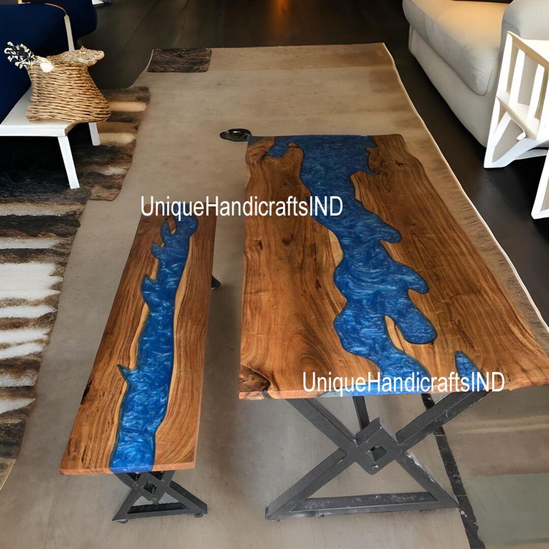 Buy Epoxy Table With Bench ,river Table, Live Edge Epoxy Table, Wooden ...