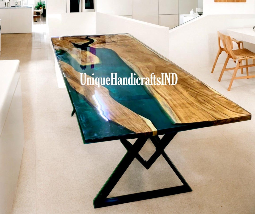 Epoxy Desk With Green Transparent Epoxy Resin River Art Dining,coffee ...