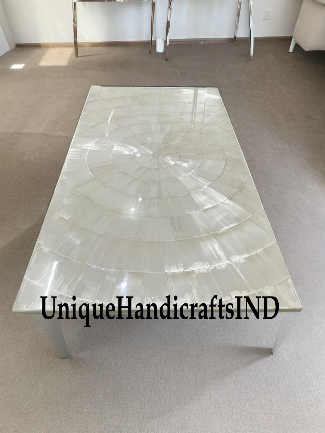 Handmade Selenite Table Top: Sun Rays Design, Gemstone Mosaic - Etsy