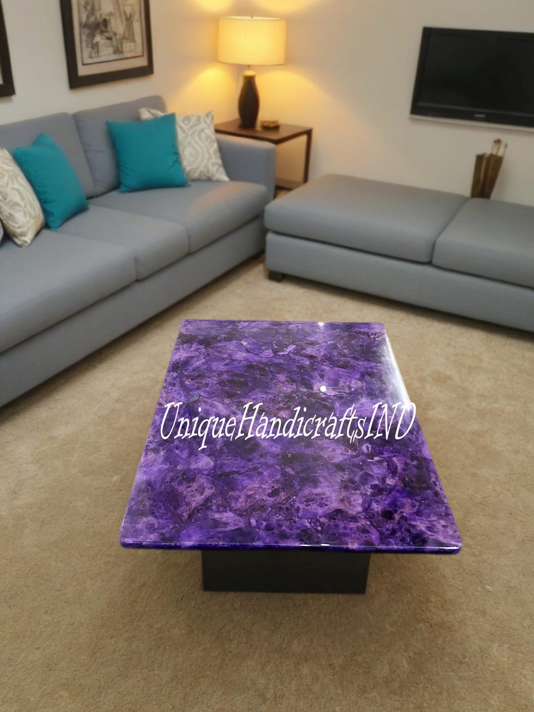Stunning Rectangle Amethyst Stone Center Sofa Coffee Table Crystal ...