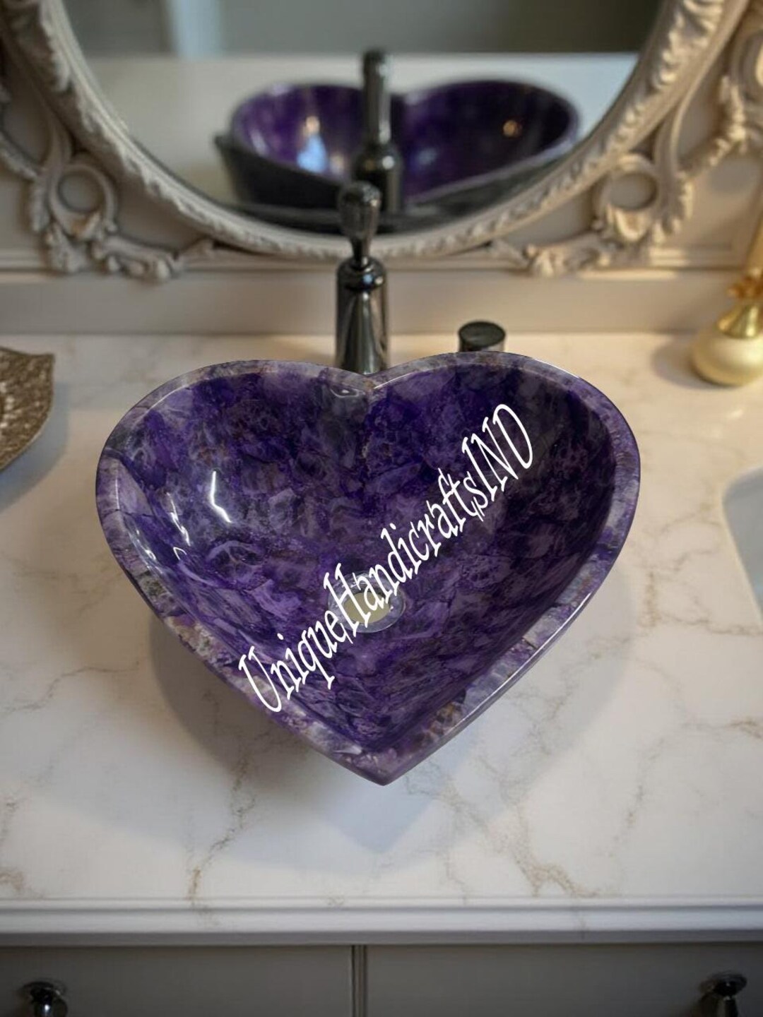 Luxury Heart Shaped Amethyst Vessel Sink | Natural Stone Wash Basin for ...