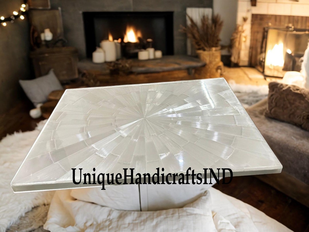 Handmade Selenite Gemstone Table Top: Sunburst Mosaic Decor - Etsy