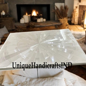 Handmade Selenite Gemstone Table Top: Sunburst Mosaic Decor - Etsy