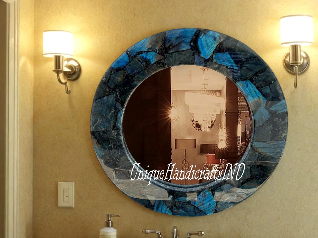Labradorite Round Wall Mirror: Handmade Stone Art, Custom Size - Etsy