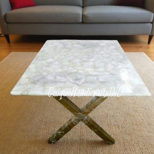 Handmade White Quartz Dining Table Top: Luxury Agate Stone Slab - Etsy