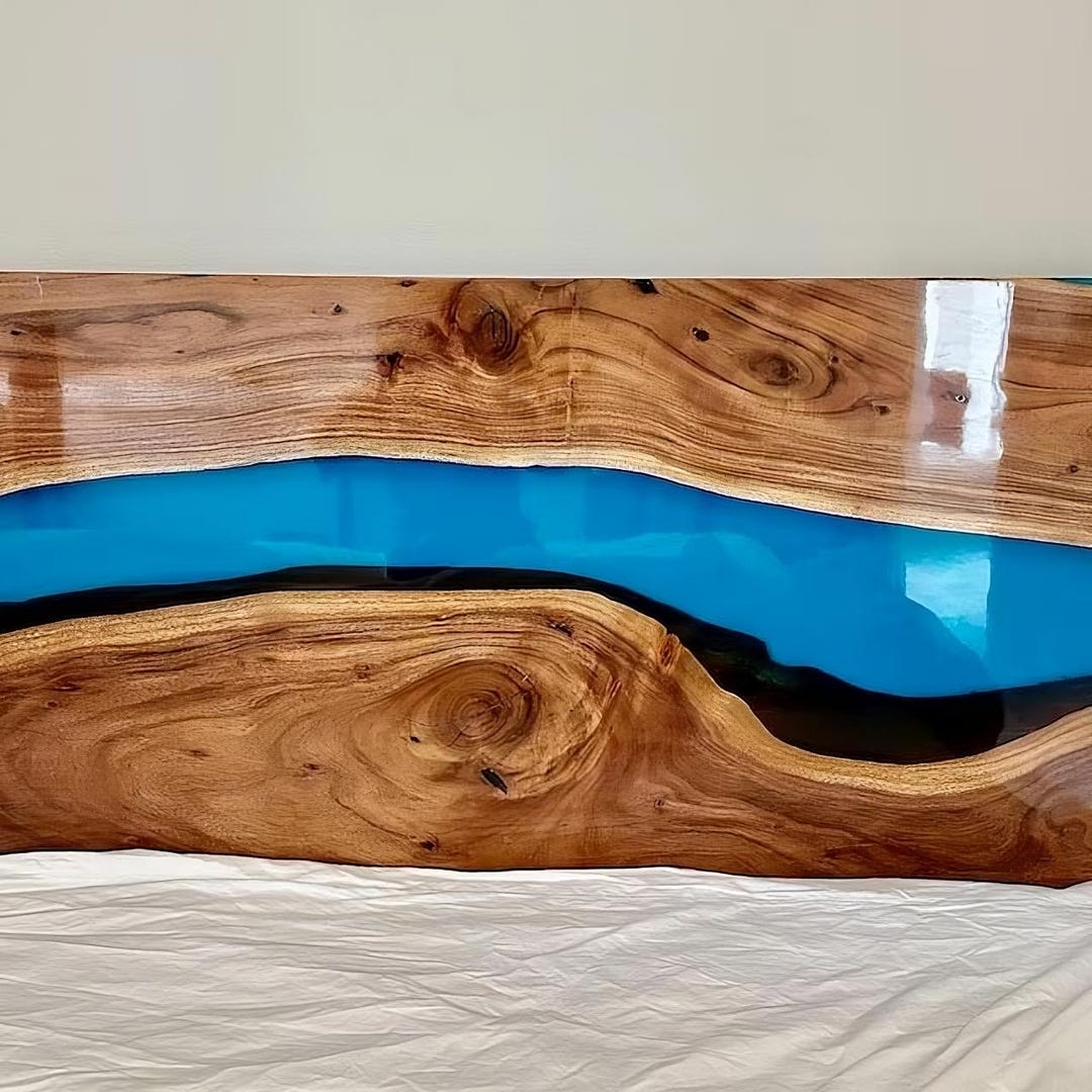 Epoxy Panel for Bed, Craft Wooden Blue Epoxy Bed Headboard, Bedroom ...