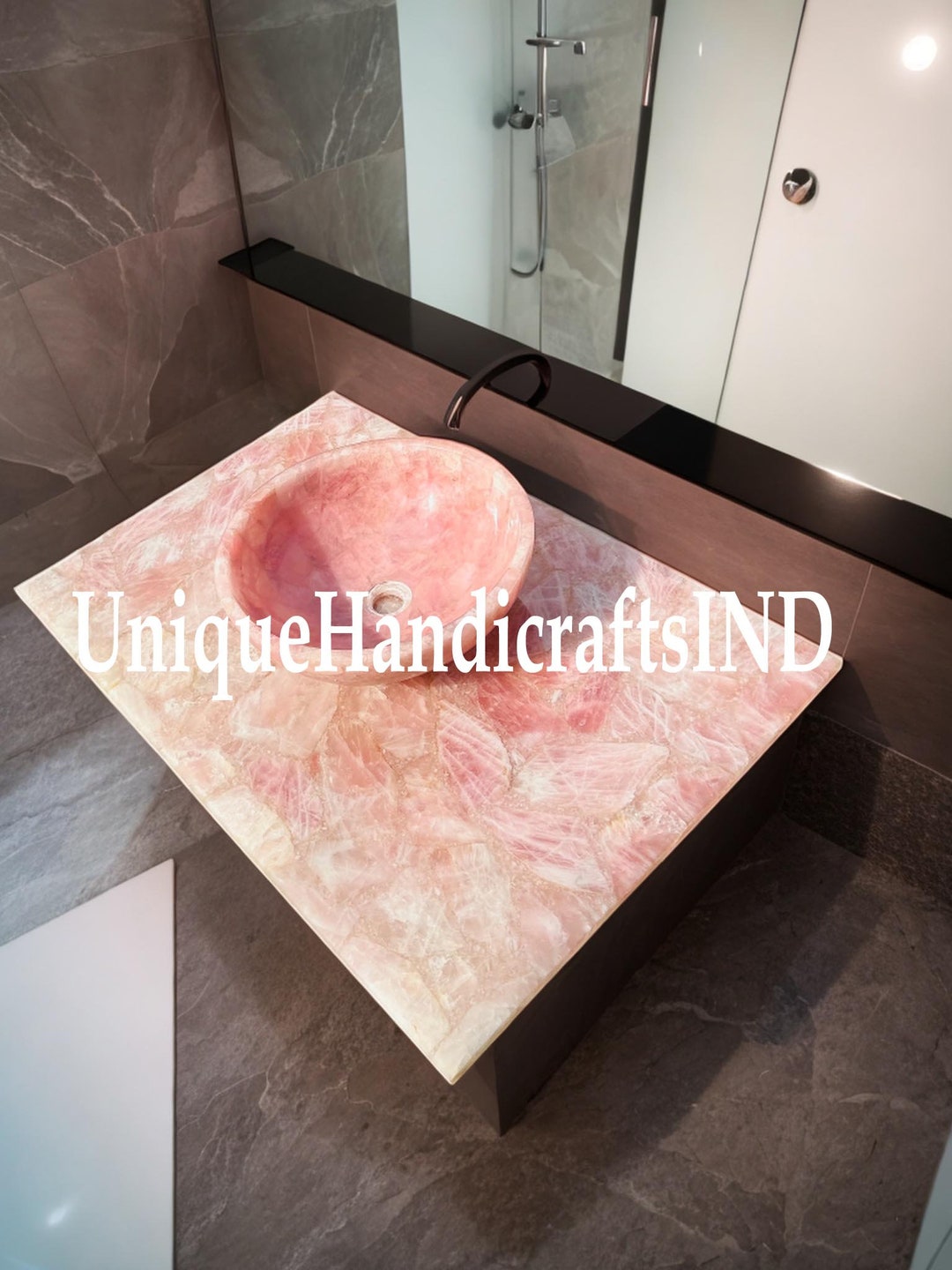 Rose Quartz Countertop With Bathroom Sink, Bathroom Vanity Top, Quartz ...
