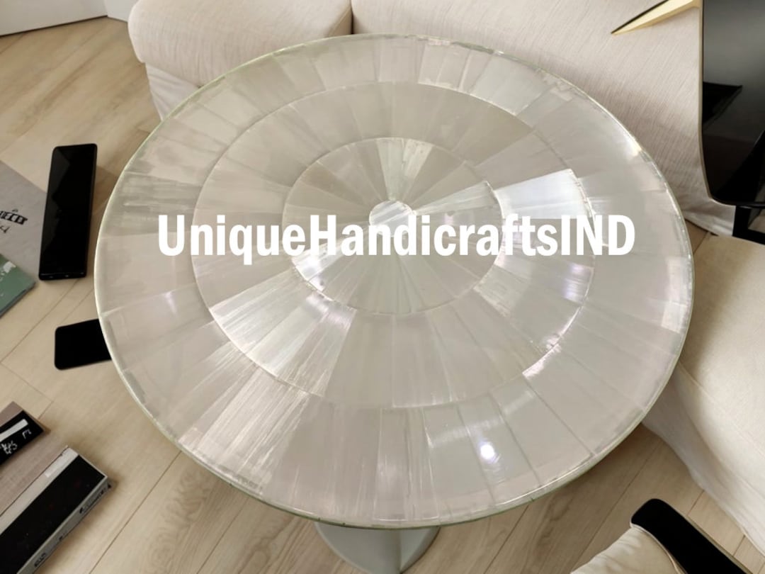Selenite Coffee Table Top Handmade Decorative Sun Rays Design Counter ...