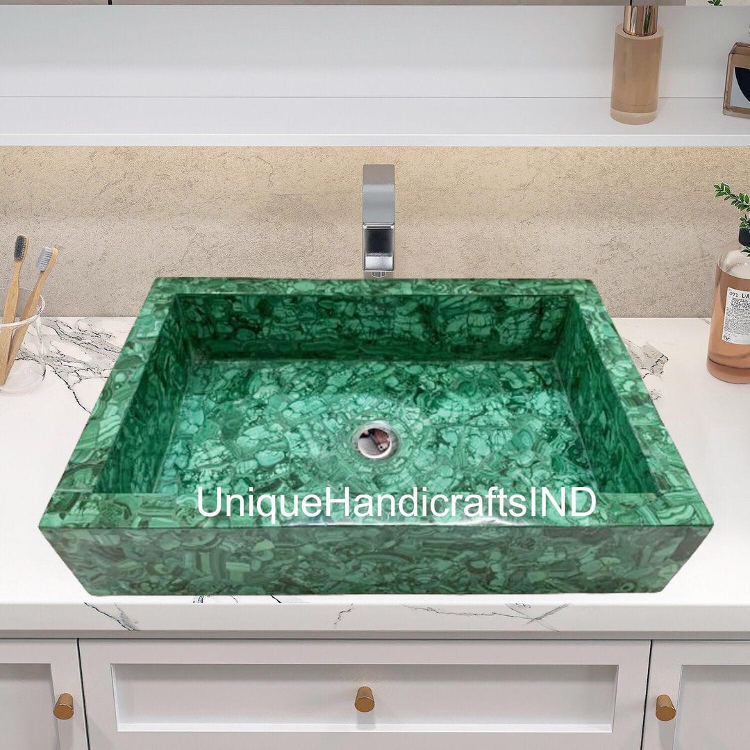 Marble Sink in Malachite Inlay Stone , Marble Sink, Custom Order Marble ...