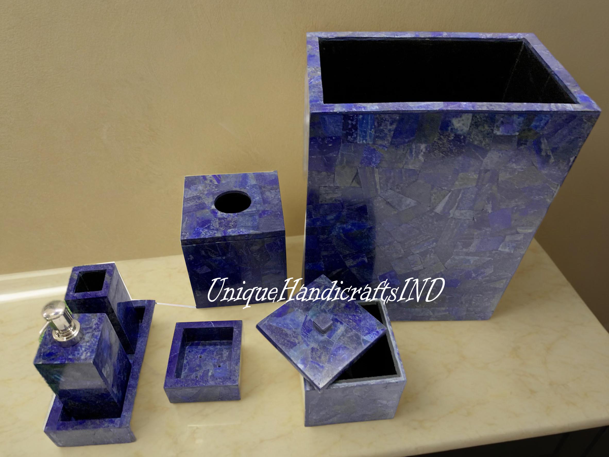 Handmade Lapis Lazuli Marble Bathroom Accessories Set, 7 Piece - Etsy