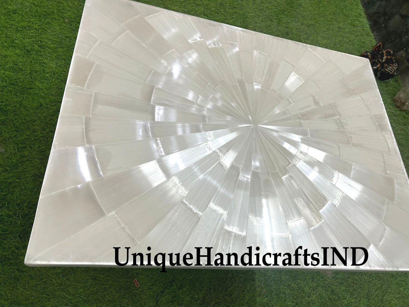 Handmade Selenite Gemstone Table Top: Sunburst Mosaic Decor - Etsy