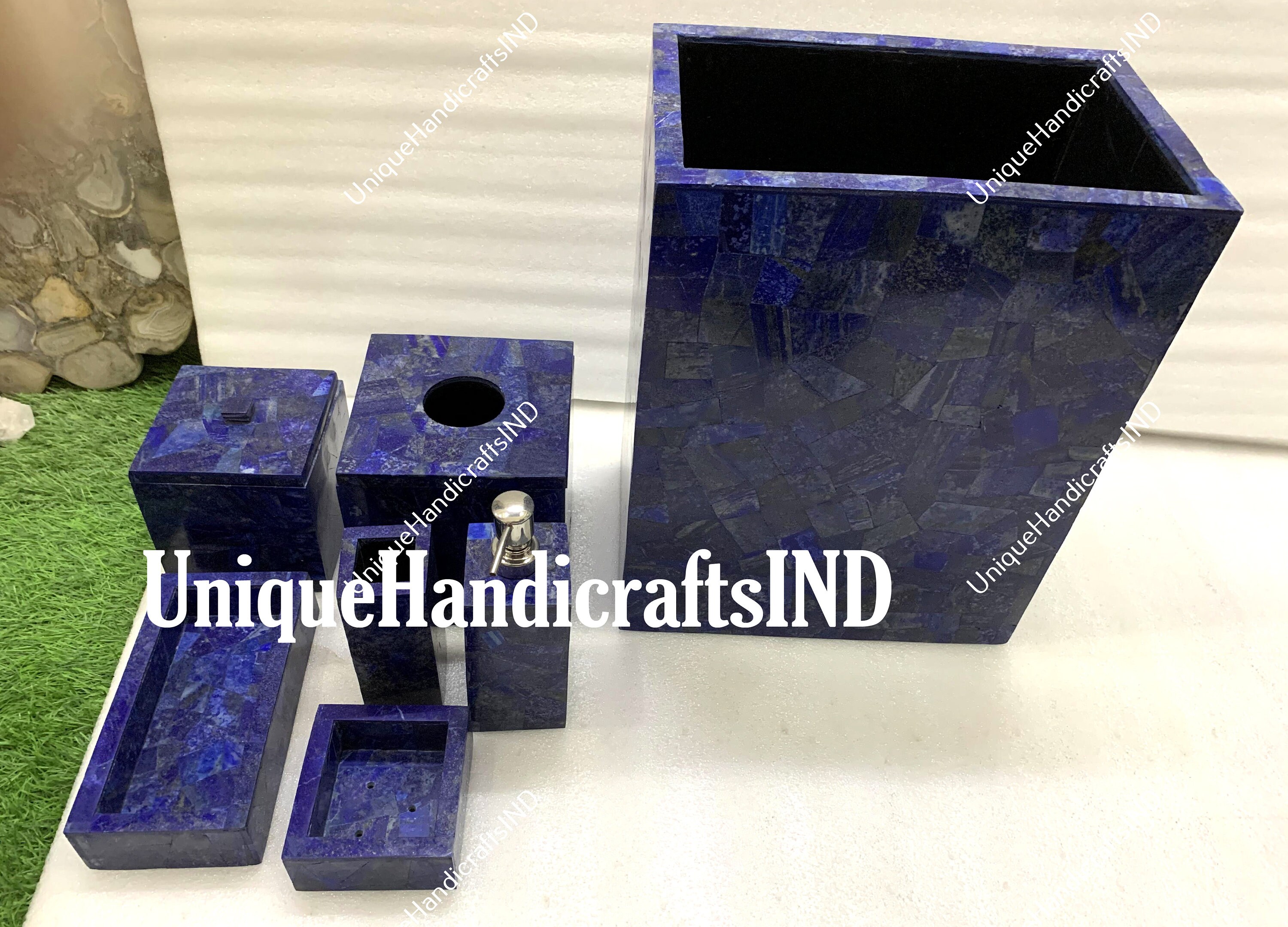 Handmade Lapis Lazuli Marble Bathroom Accessories Set, 7 Piece - Etsy