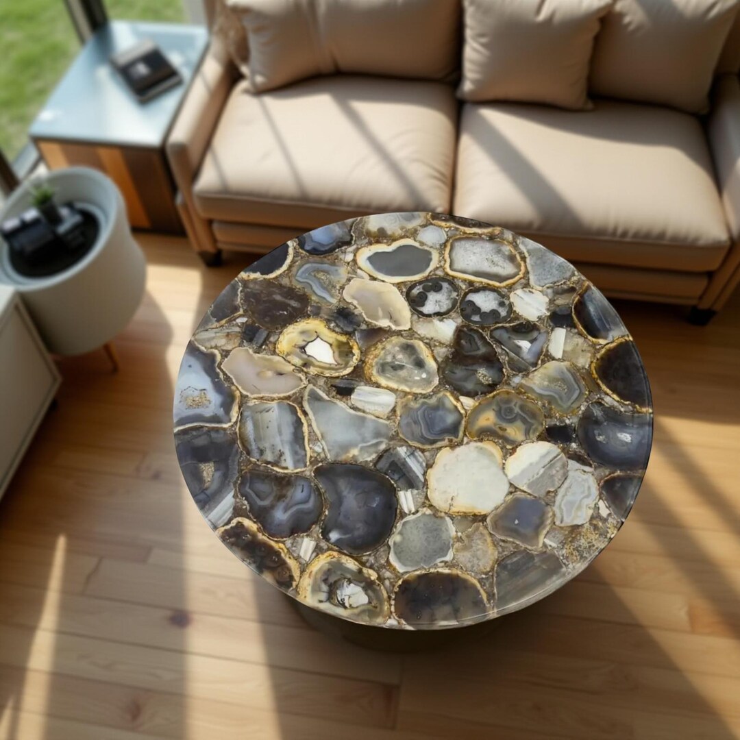 Antique Natural Stone Round Table Top, Gemstone Quartz Center Table ...