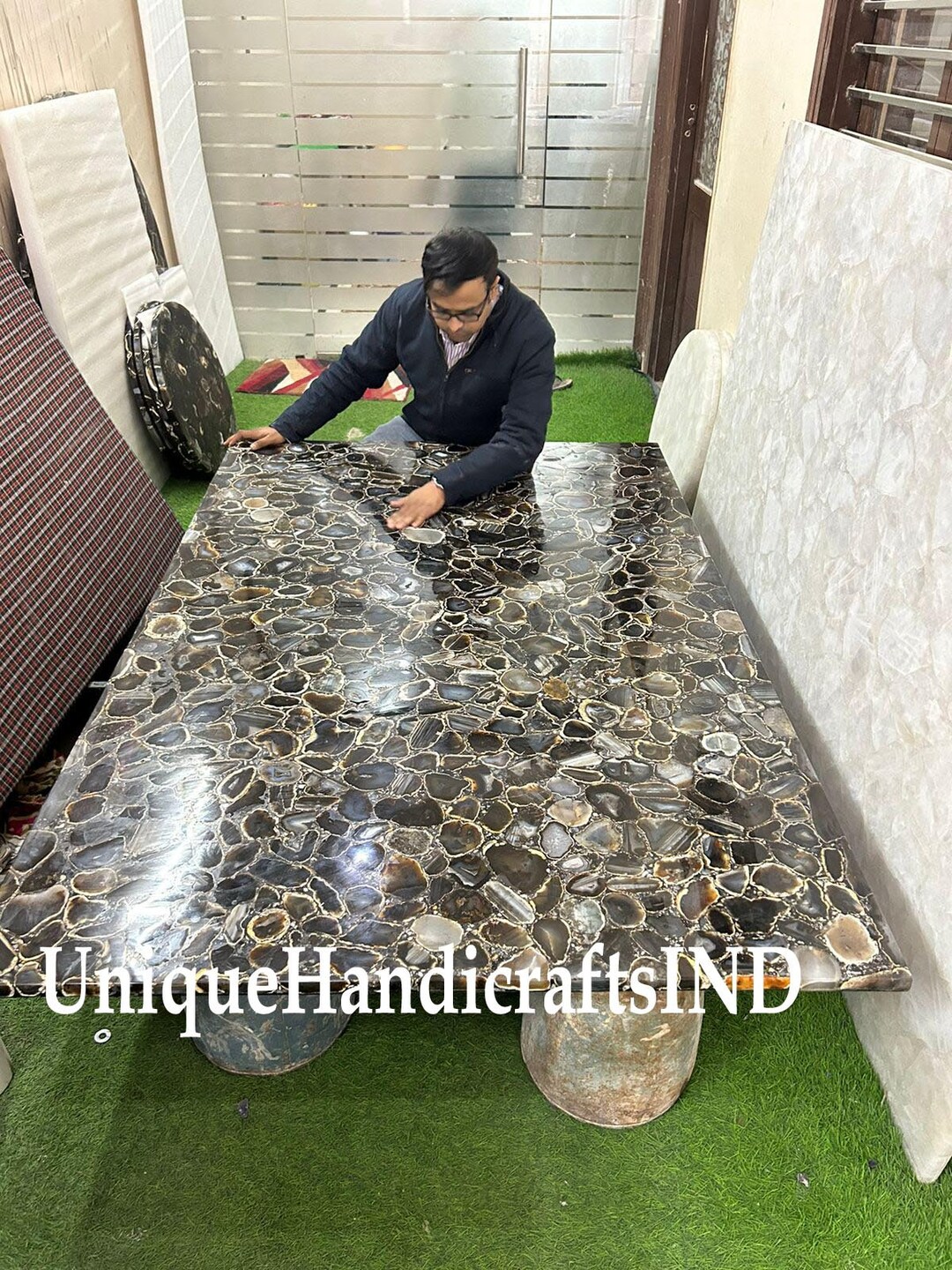 Handmade Black Agate Stone Countertop Slab: Custom Table Top - Etsy