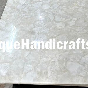 Handmade White Quartz Dining Table Top: Translucent Agate Kitchen ...
