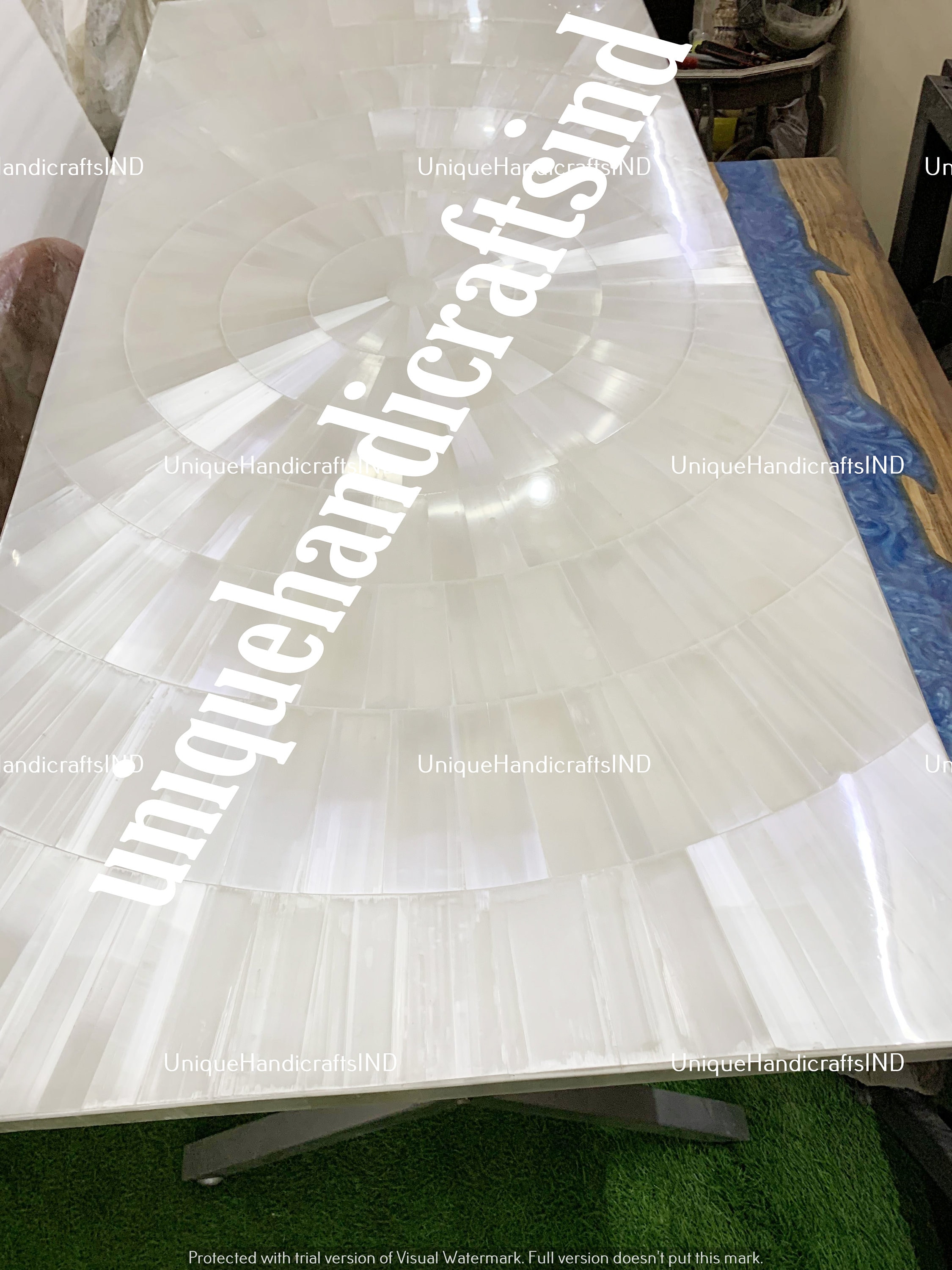 Handmade Selenite Gemstone Table Top: Modern Sunburst Design - Etsy