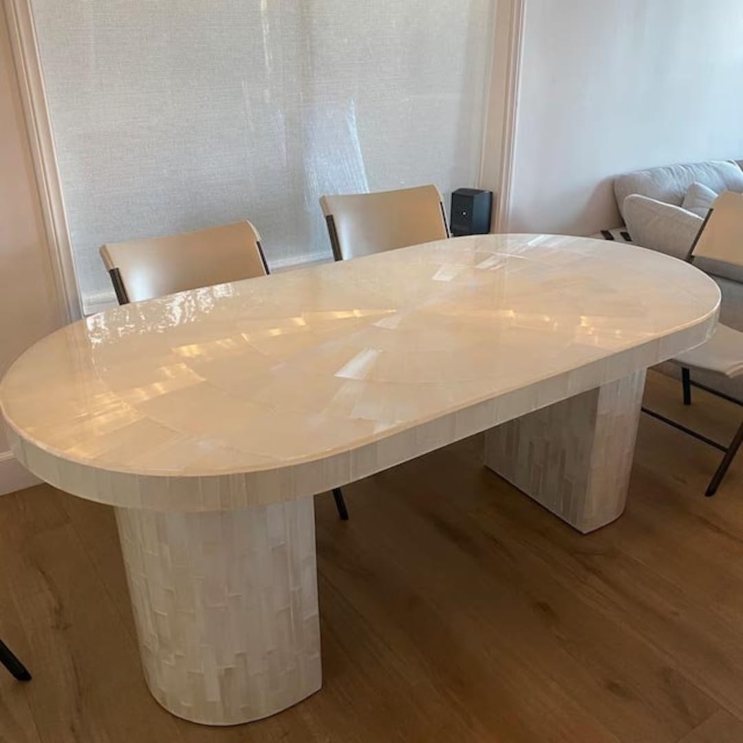 Oval Selenite Dining Stone Table / Luxury Gemstone Furniture / Handmade ...