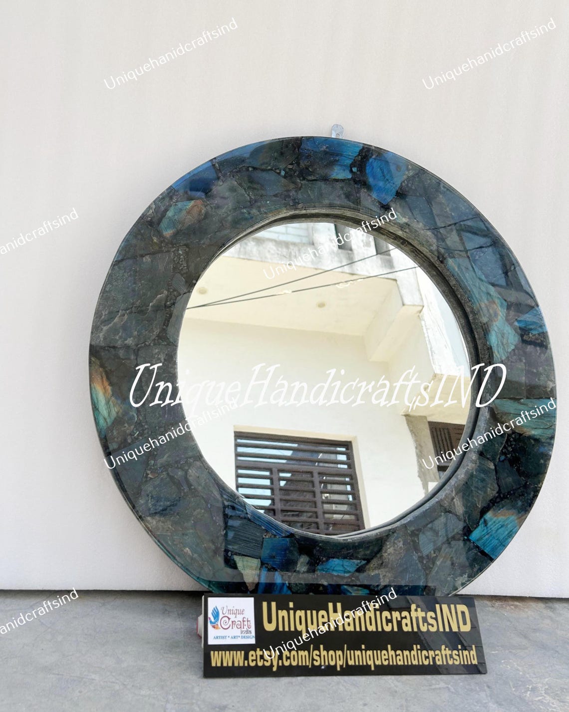 Labradorite Round Wall Mirror: Handmade Stone Art, Custom Size - Etsy
