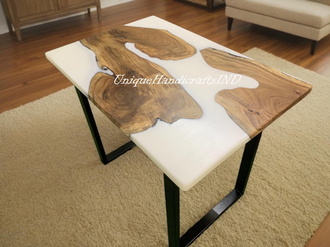 White Epoxy Resin Table / Epoxy Dining Table, Resin River Table, Mid ...