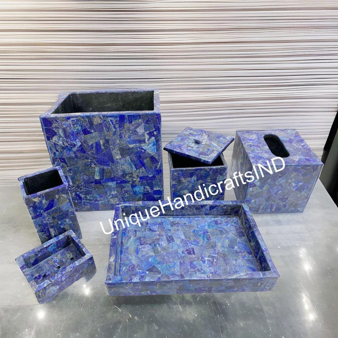 Handmade Lapis Lazuli Marble Bathroom Accessories Set - 7 Piece - Etsy