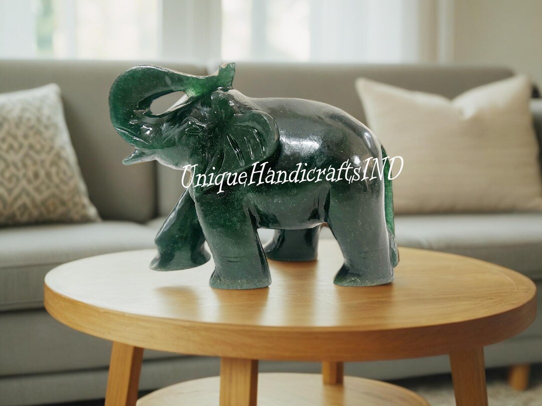 Jade Elephant Statue–green Aventurine Figurine, Hand-carved Gemstone ...