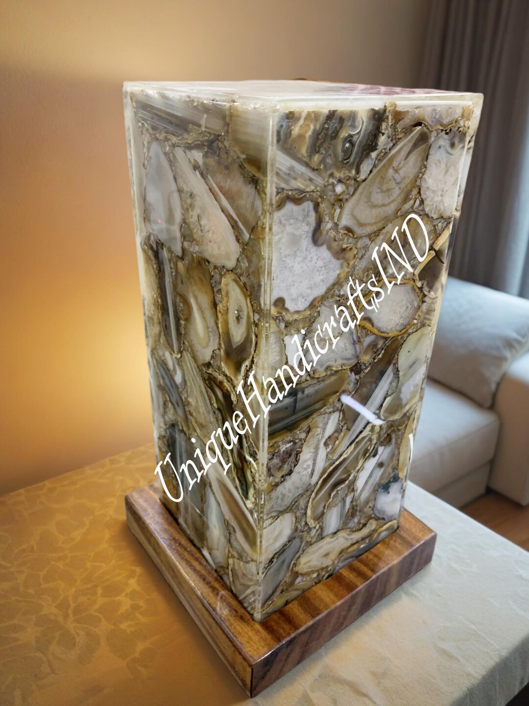 Handmade Agate Stone Top Lamp a Gemstone Table Lamp for Elegant ...