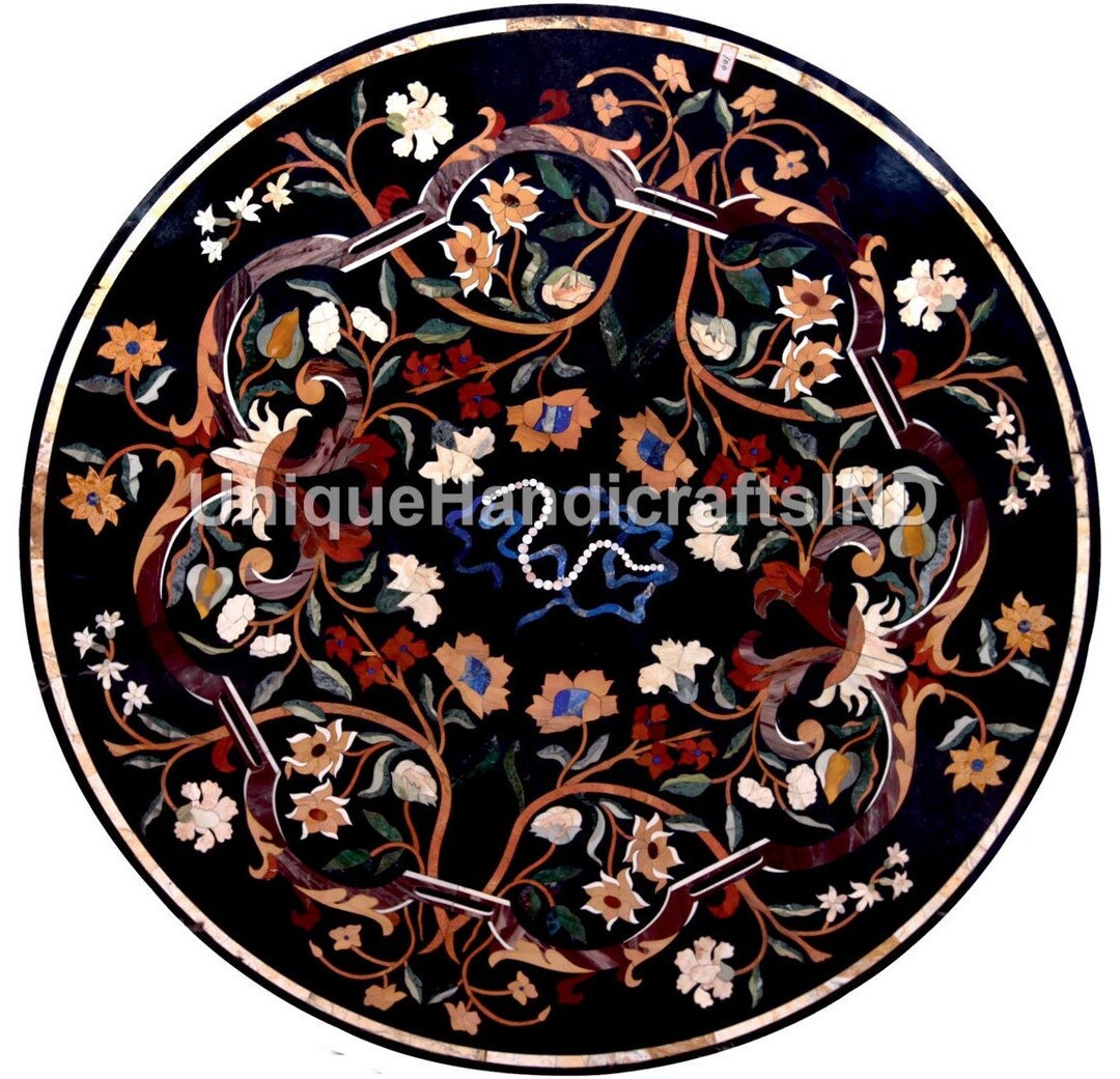 Black Marble Table Top Stone Inlay Coffee Table / Hand Made - Etsy