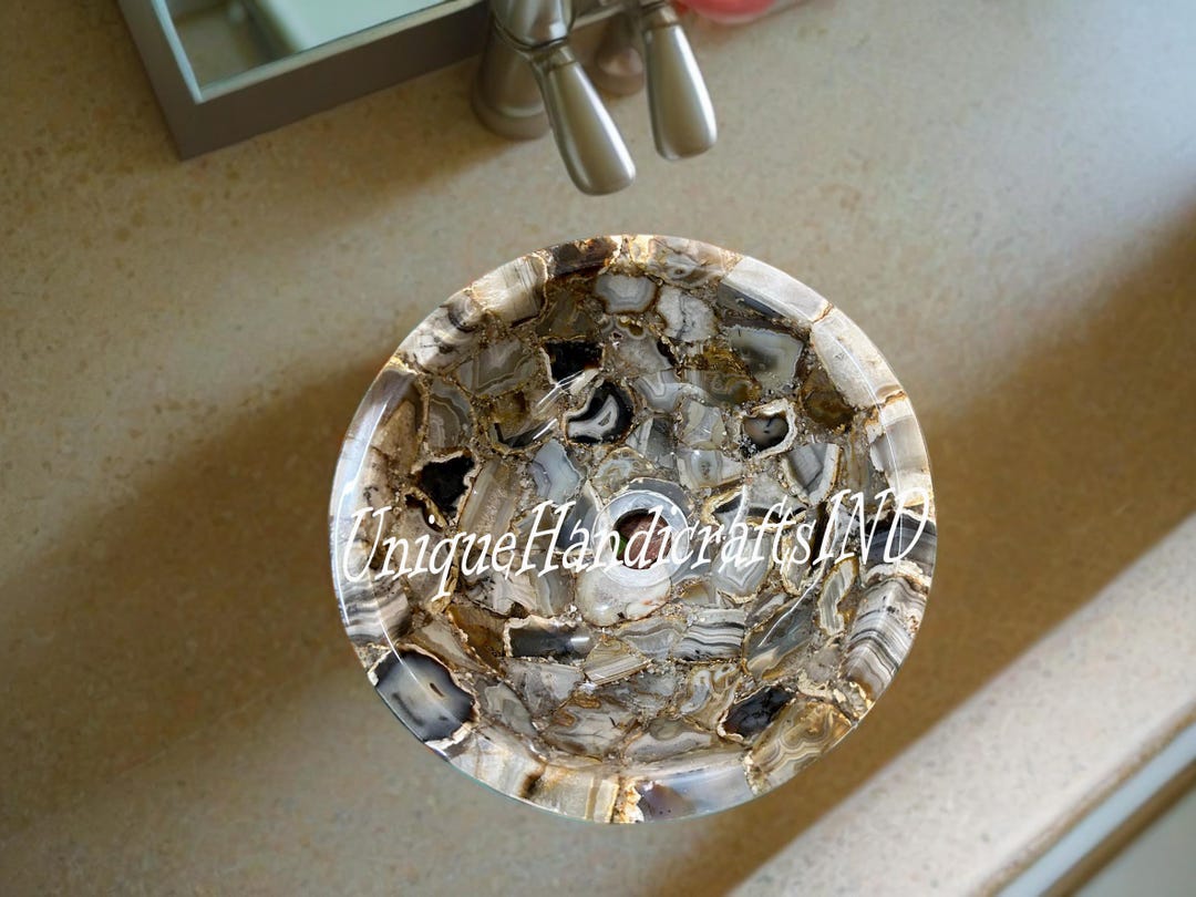 Bathroom Sink, Custom Made Agate Stone Bathroom Wash Basin, Vessel ...