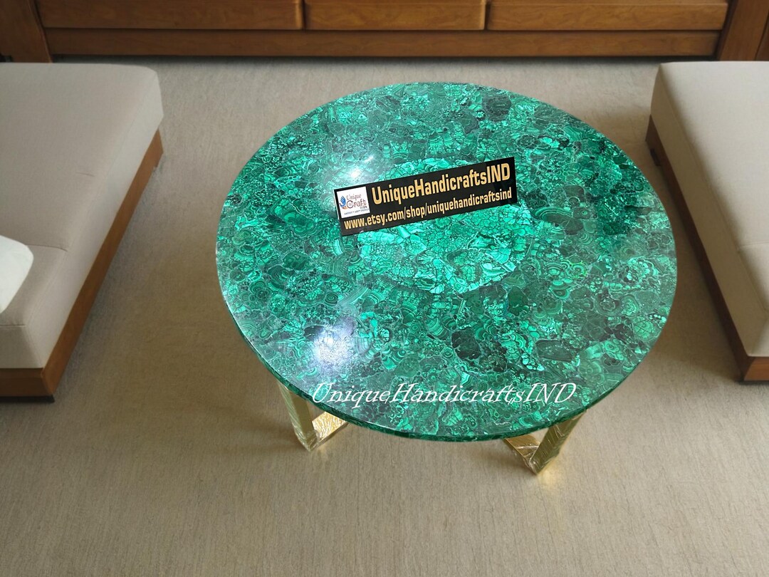 Handmade Malachite Gemstone Table Top: Round Stone Console Table Decor ...