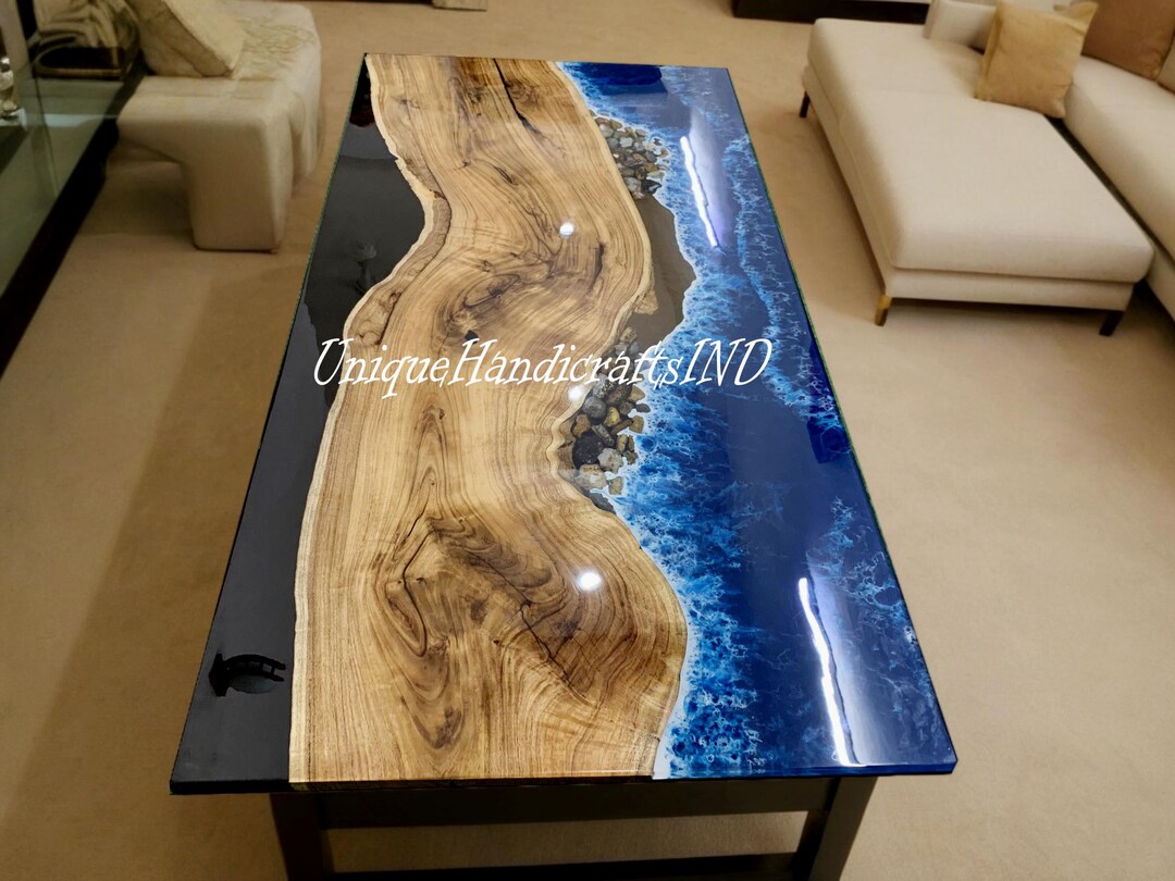 Custom Epoxy Resin Table, Ocean Design, Living Room Table , Live Edge ...