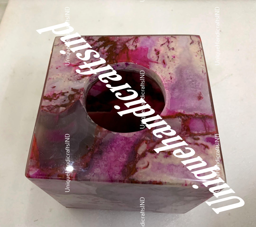 Handmade Pink Agate Stone Tissue Box Cover: Elegant Home Decor - Etsy