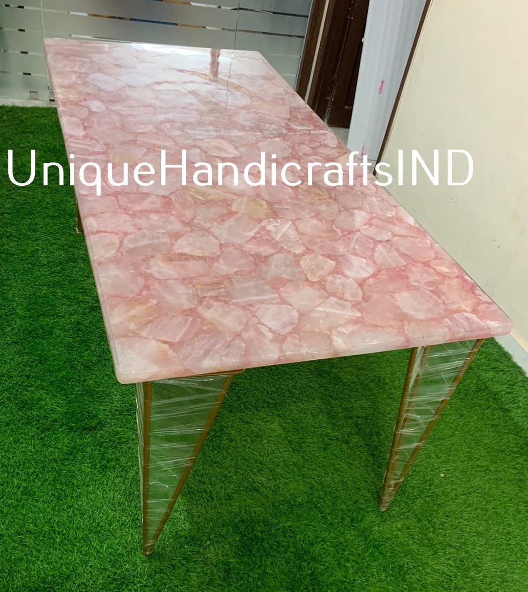 Handmade Rose Quartz Table Top: Pink Stone Slab, Home Decor - Etsy