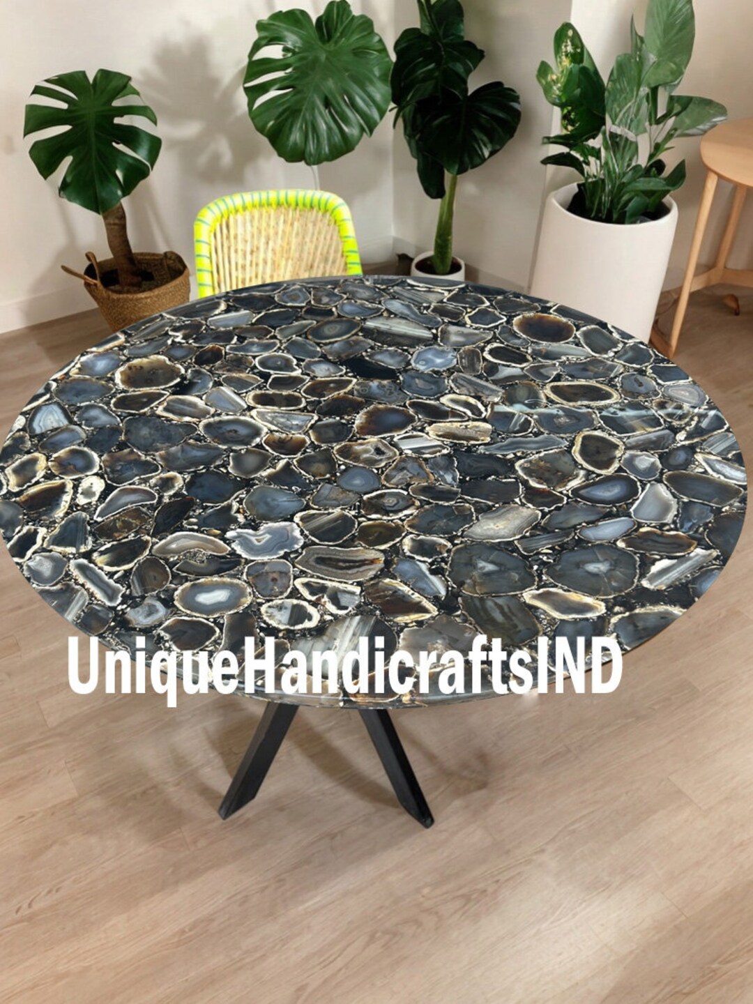Handmade Round Agate Table Top Unique Black and Gold Agate Stones ...