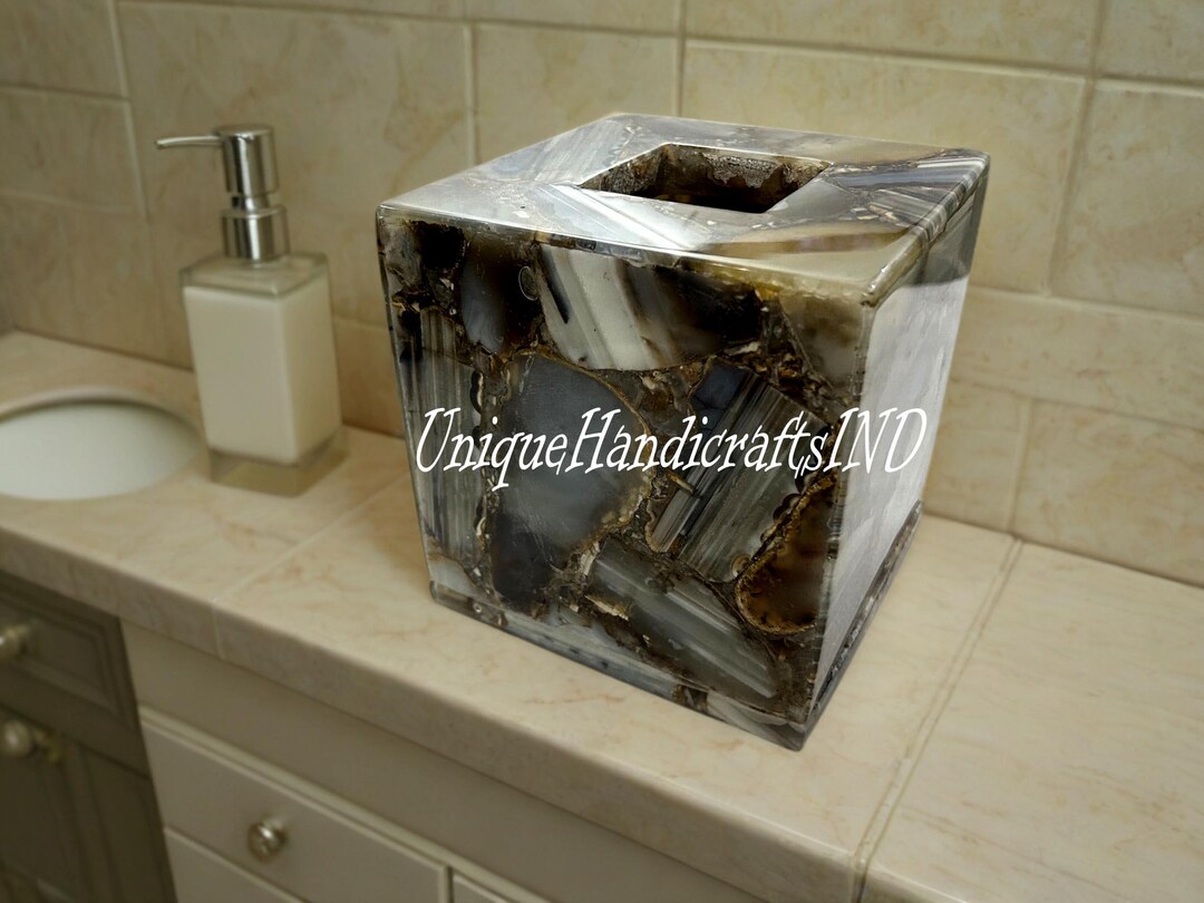 Agate Square Tissue Box Covers, Handcrafted Natural Marble Tissue Boxes ...