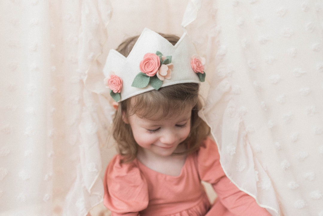 Felt Flower Birthday and Play Crown, Elegant Neutral Prop, Birthday ...