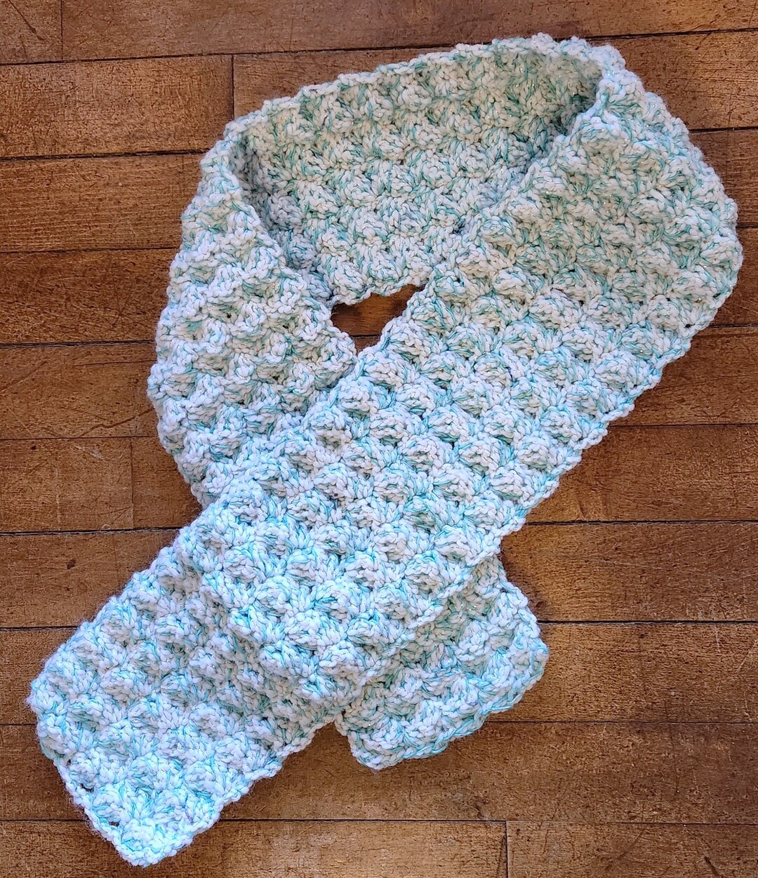 Winter Scarf. Silk/acrylic/metallic Crocheted White and Turquoise Scarf ...